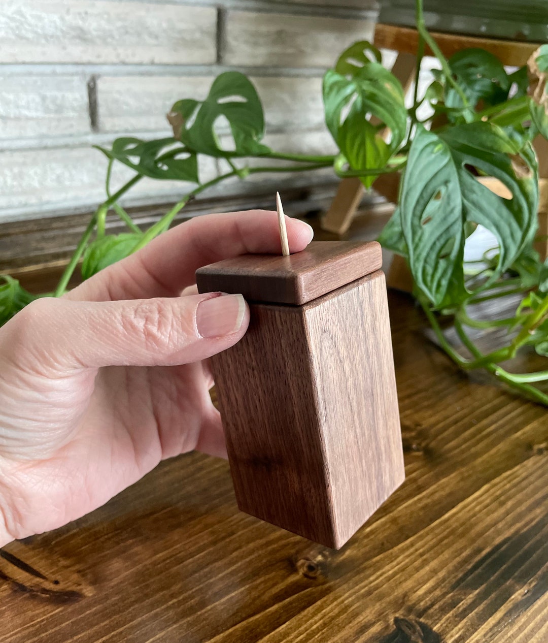 Black Walnut Wooden Magnetic Closure Toothpick Holder Dispenser - Etsy