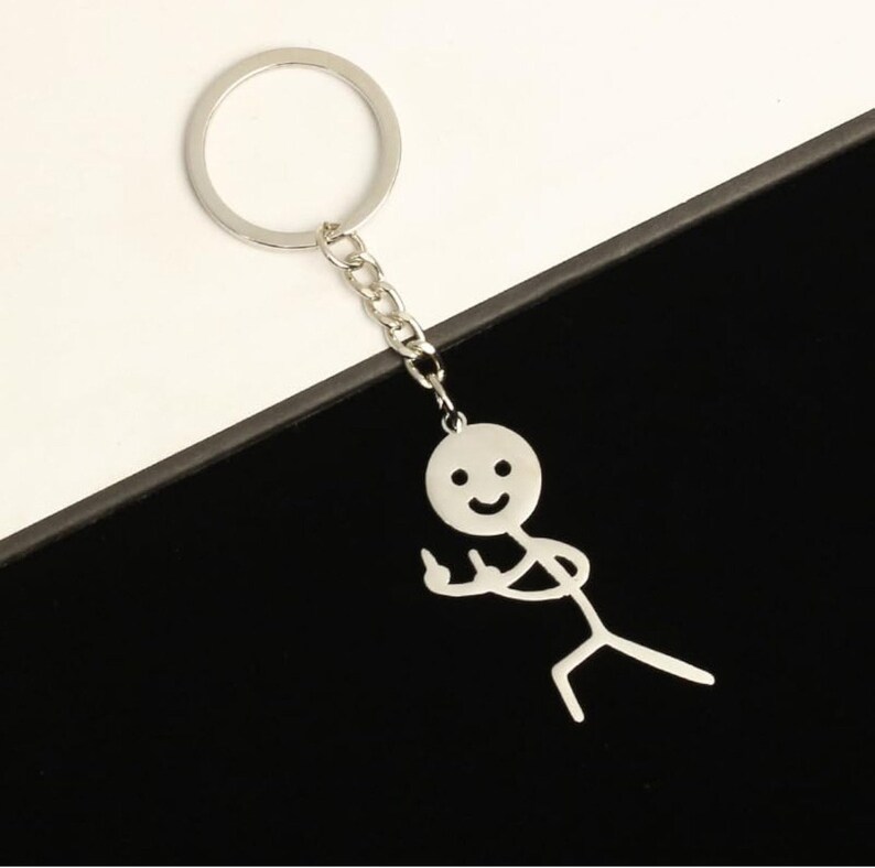 Middle Finger Funny Metal Stickman Keychain Flipping the Bird Backpack ...