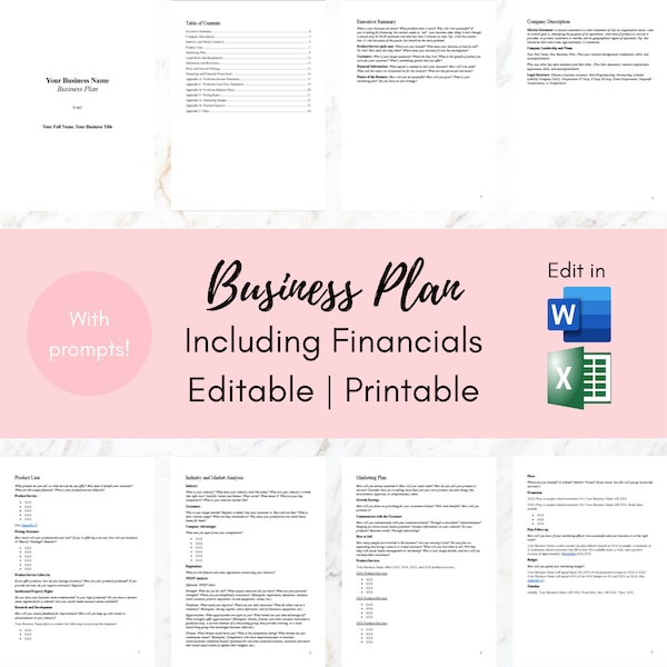 Business Plan Excel Template - Etsy