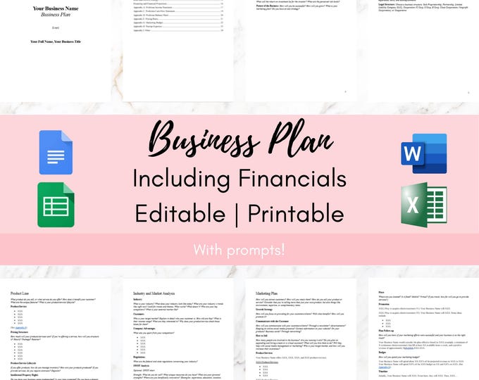 Editable Business Plan Template: Word + Excel or Google Docs + Sheets ...