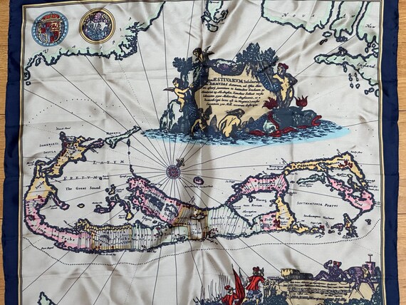 Vintage 1960's Silk Scarf - Map of Bermuda, Trimingha… - Gem