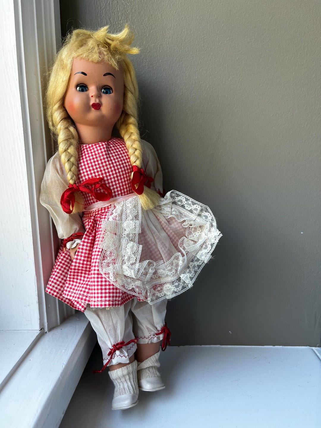 Vintage 1950s Hard Plastic Doll Possibly Italian Girl With Gingham ...