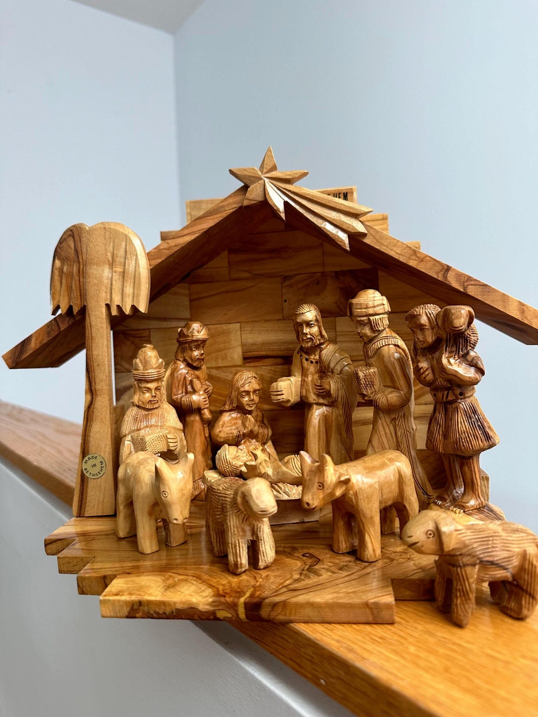 Vintage Hand Carved Nativity Scene (14 Pieces) - Olive Wood, Made in ...