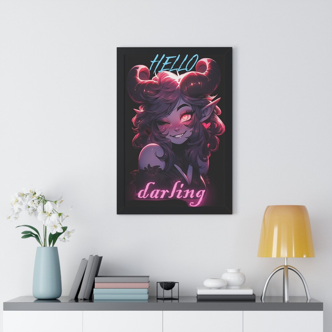 Demon Girl, Enchanting Temptress Wink of Passion Framed Vertical Poster ...