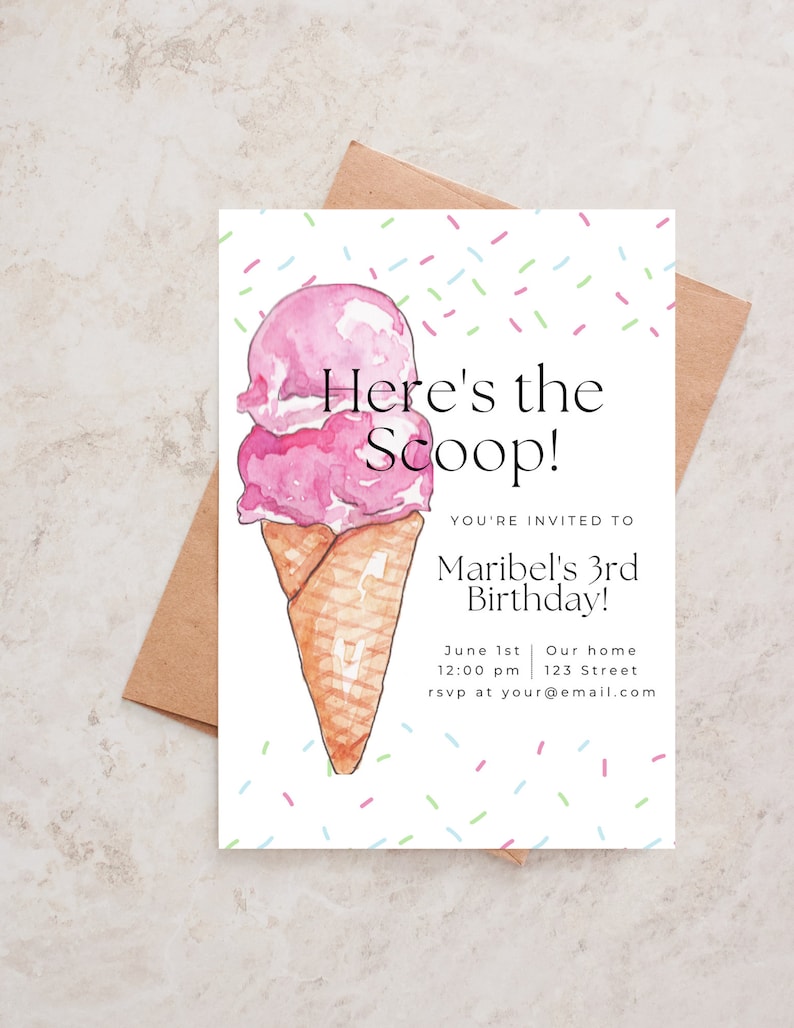 Ice Cream Birthday Invitation Template Pastel Color Birthday - Etsy