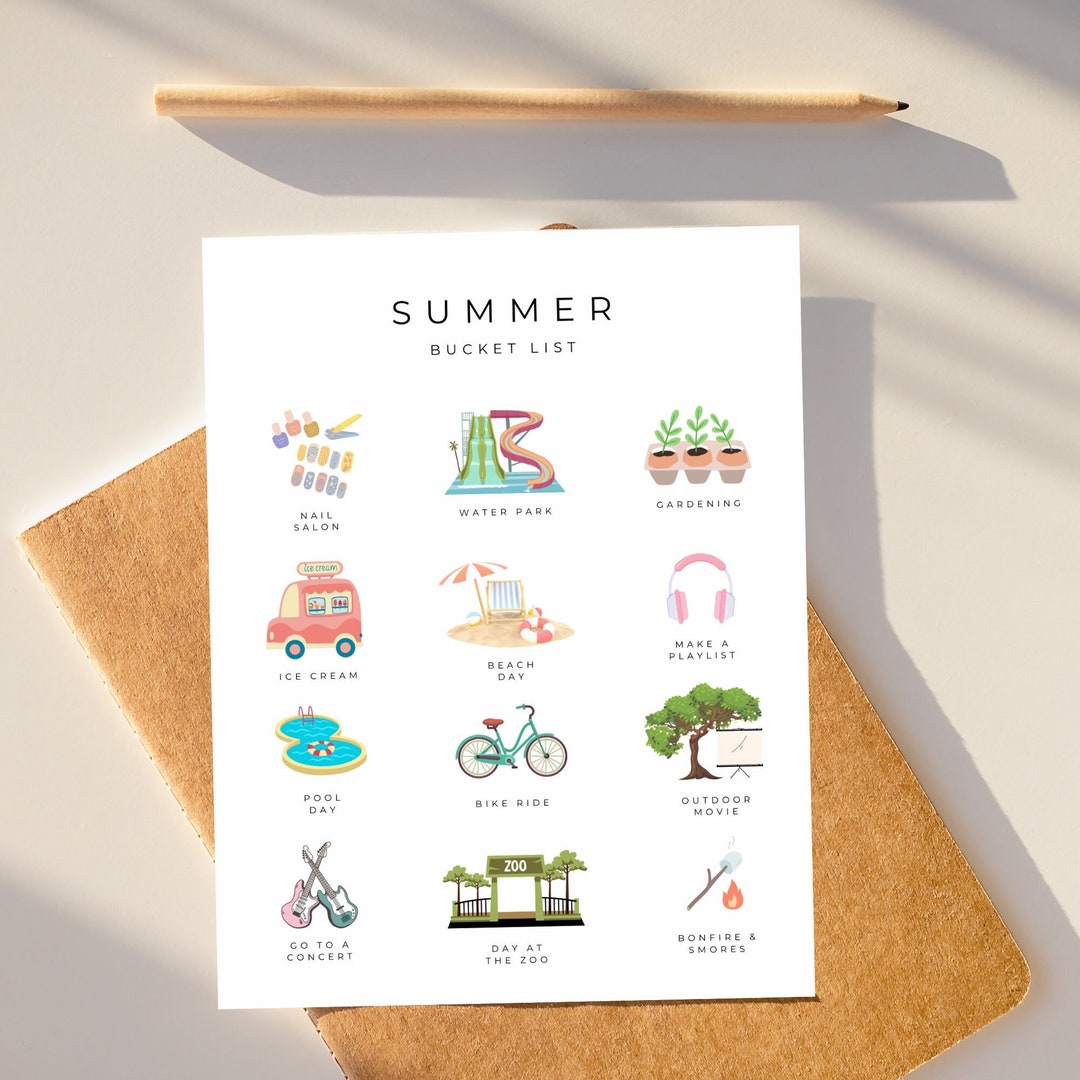 Summer Idea for Teen Bucket List Printable Boredom Buster Summer Break ...