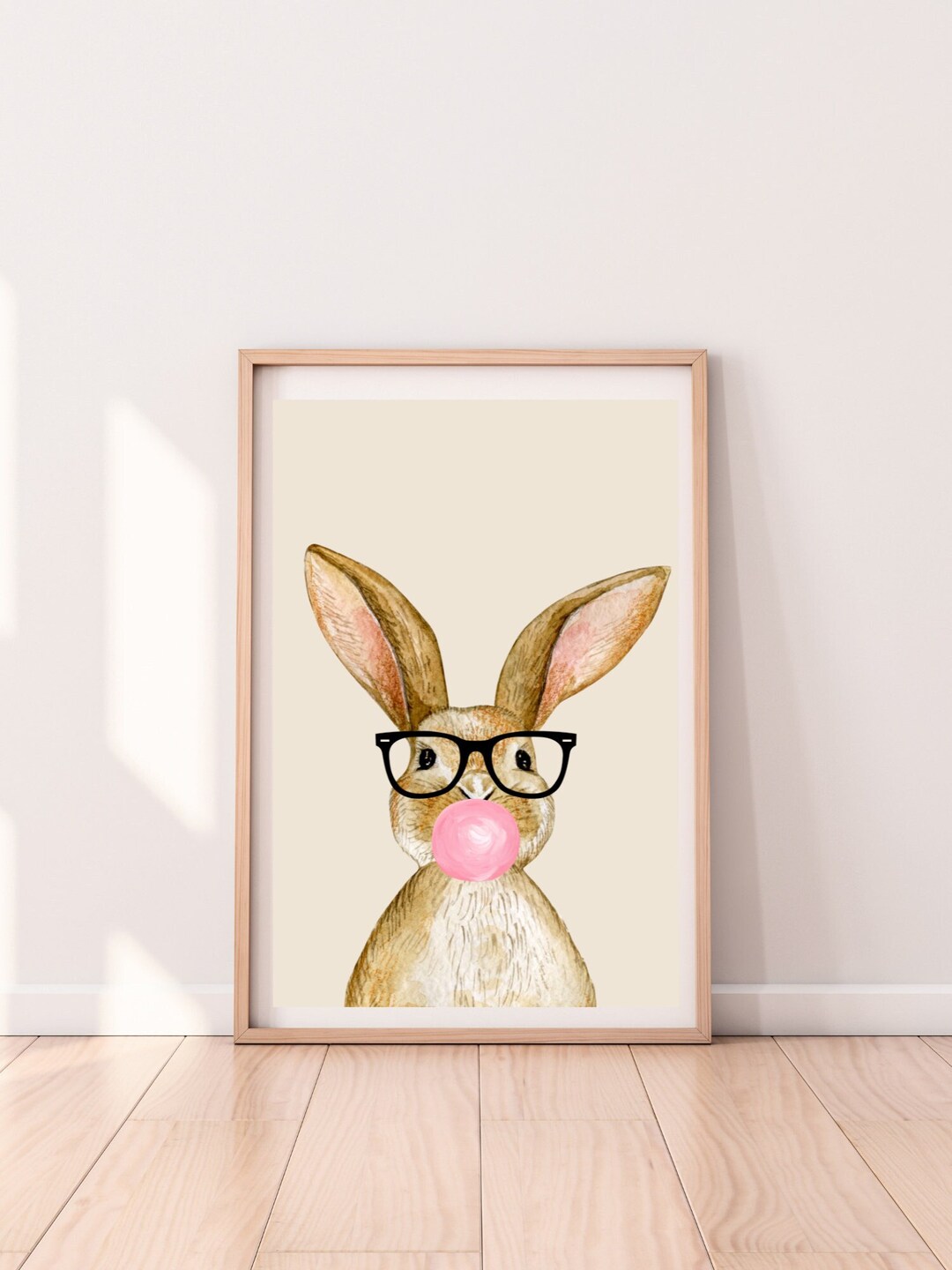 Bunny Art Print Funny Animal Printable Bunny Blowing Bubble Gum Art ...
