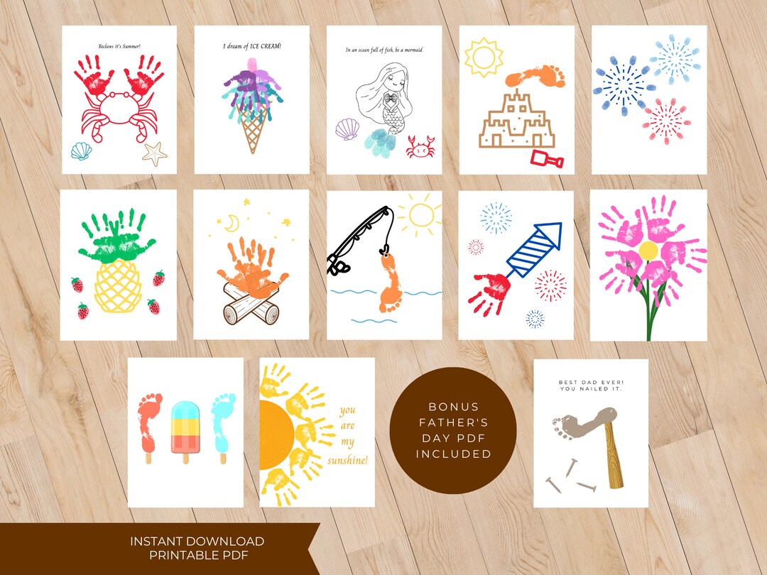 Summer Kids Handprint Craft Bundle Foot Print Craft Gift From Kids 4th ...