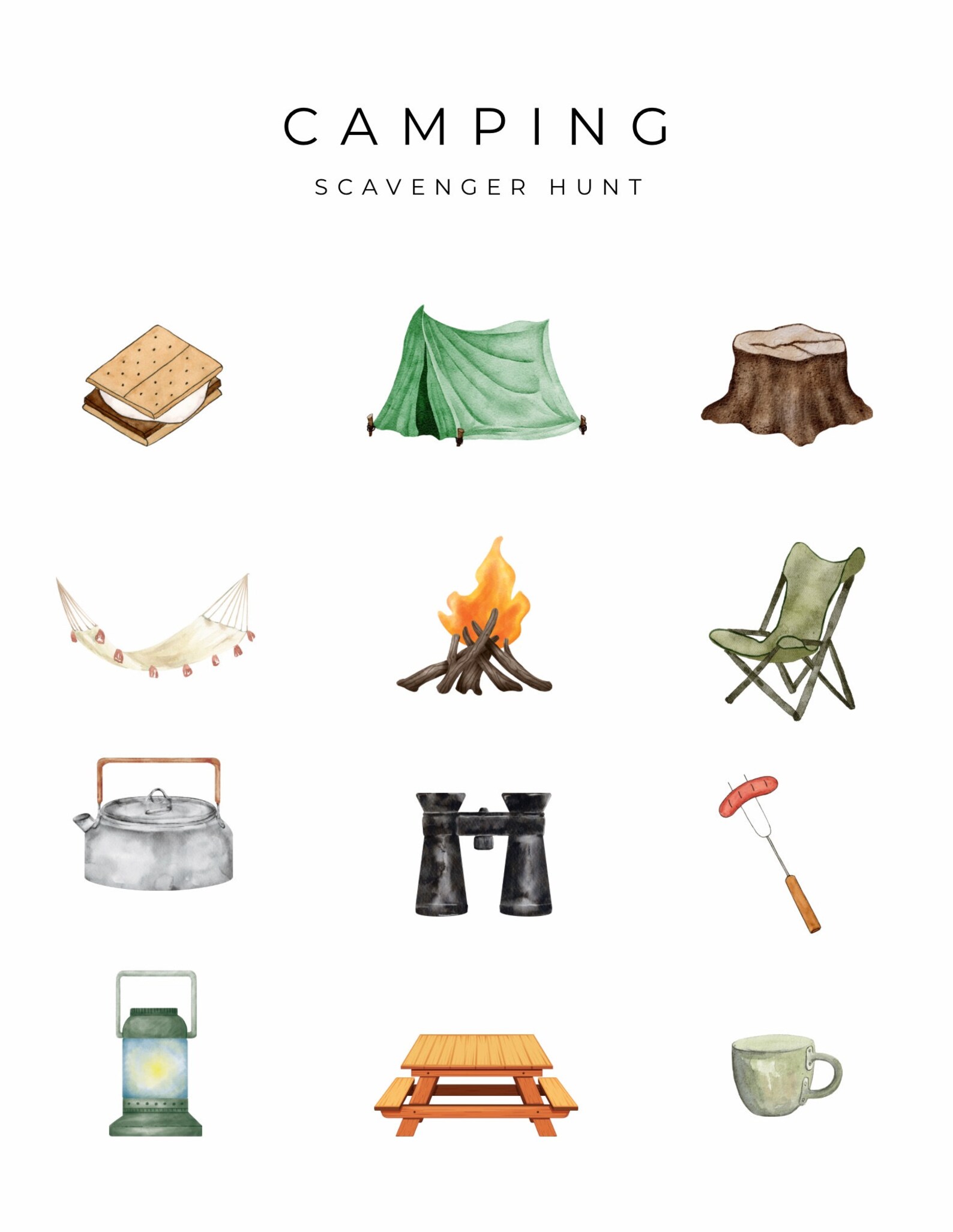 Camping Games for Kids Camping Scavenger Hunt Printable Campfire Games ...