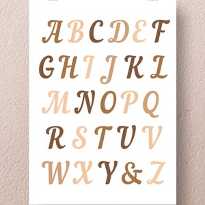 ABC Alphabet Printable for Playroom, Nursery, and Classroom Brown and ...