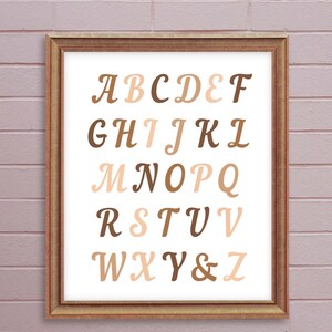ABC Alphabet Printable for Playroom, Nursery, and Classroom Brown and ...