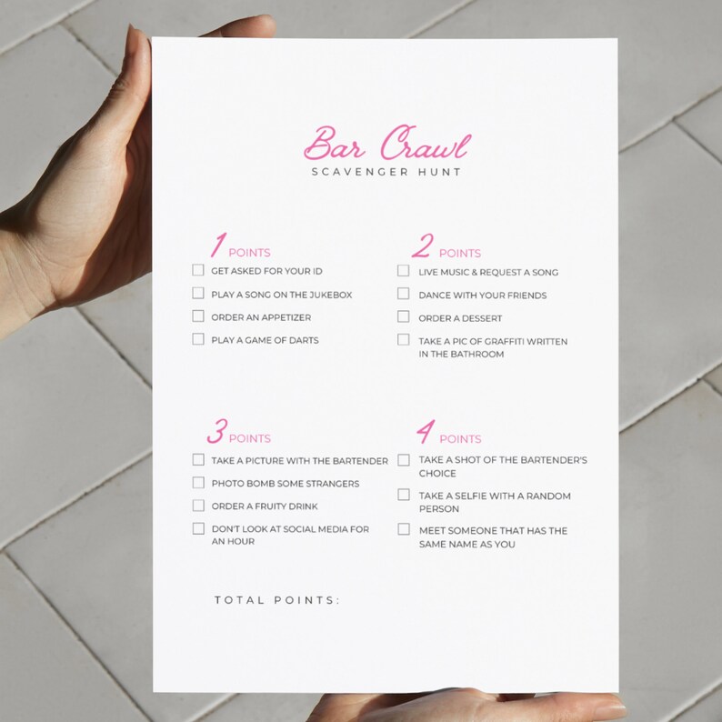 Editable Bar Crawl Scavenger Hunt: Bachelorette & Bachelor Party Game ...