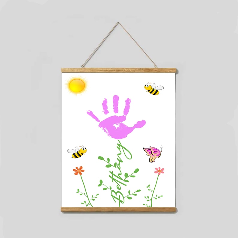 Floral Personalized Handprint Art Printable Card for Mum Birthday Card ...