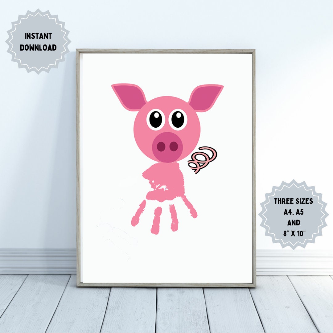 Handprint Art, Farmyard Animal Printable, Pig Wall, Preschool Activity ...