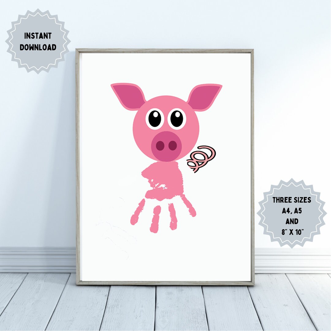 Handprint Art, Farmyard Animal Printable, Pig Wall, Preschool Activity ...