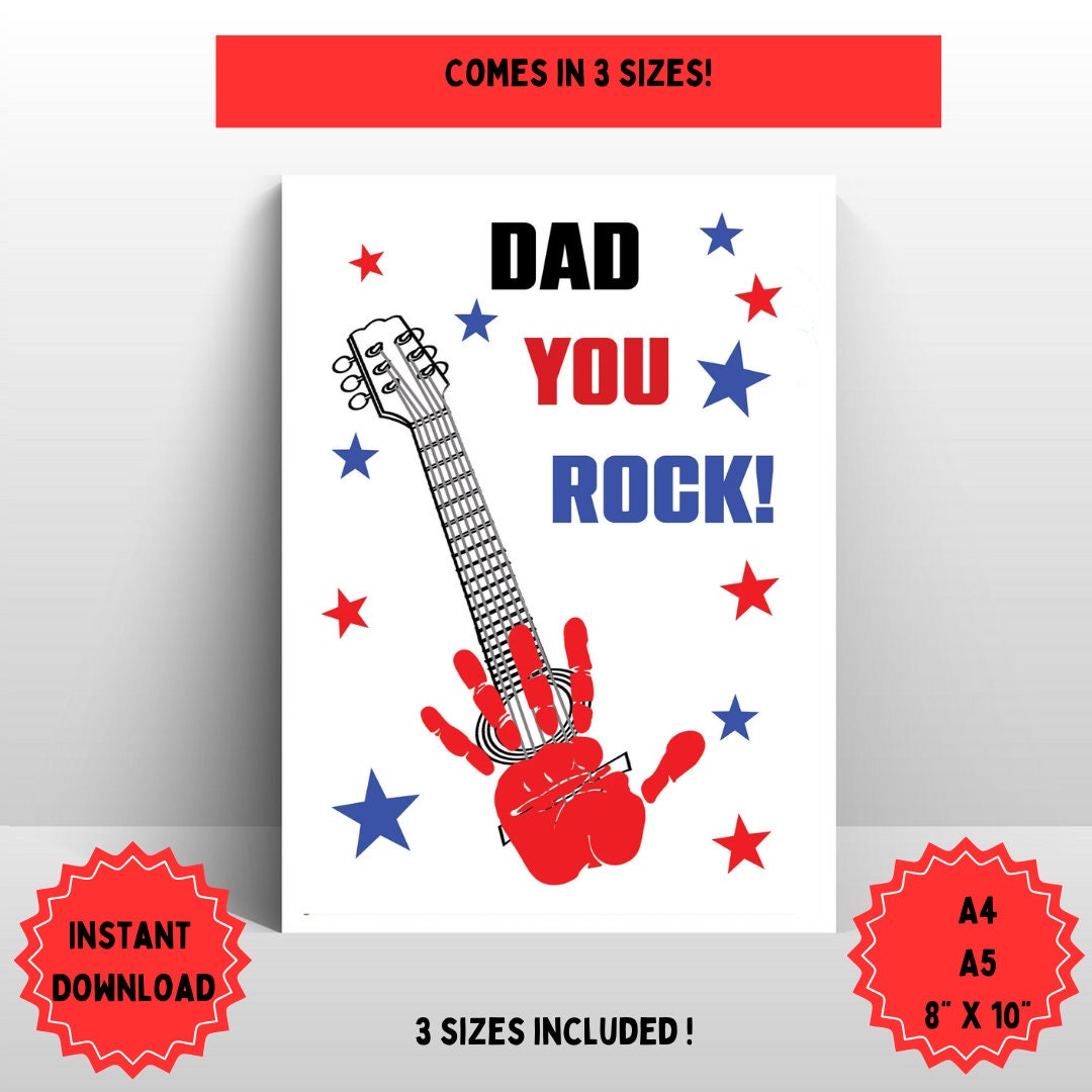 My Dad is a Rockstar Handprint Art, Fathers Day Handprint Printable ...