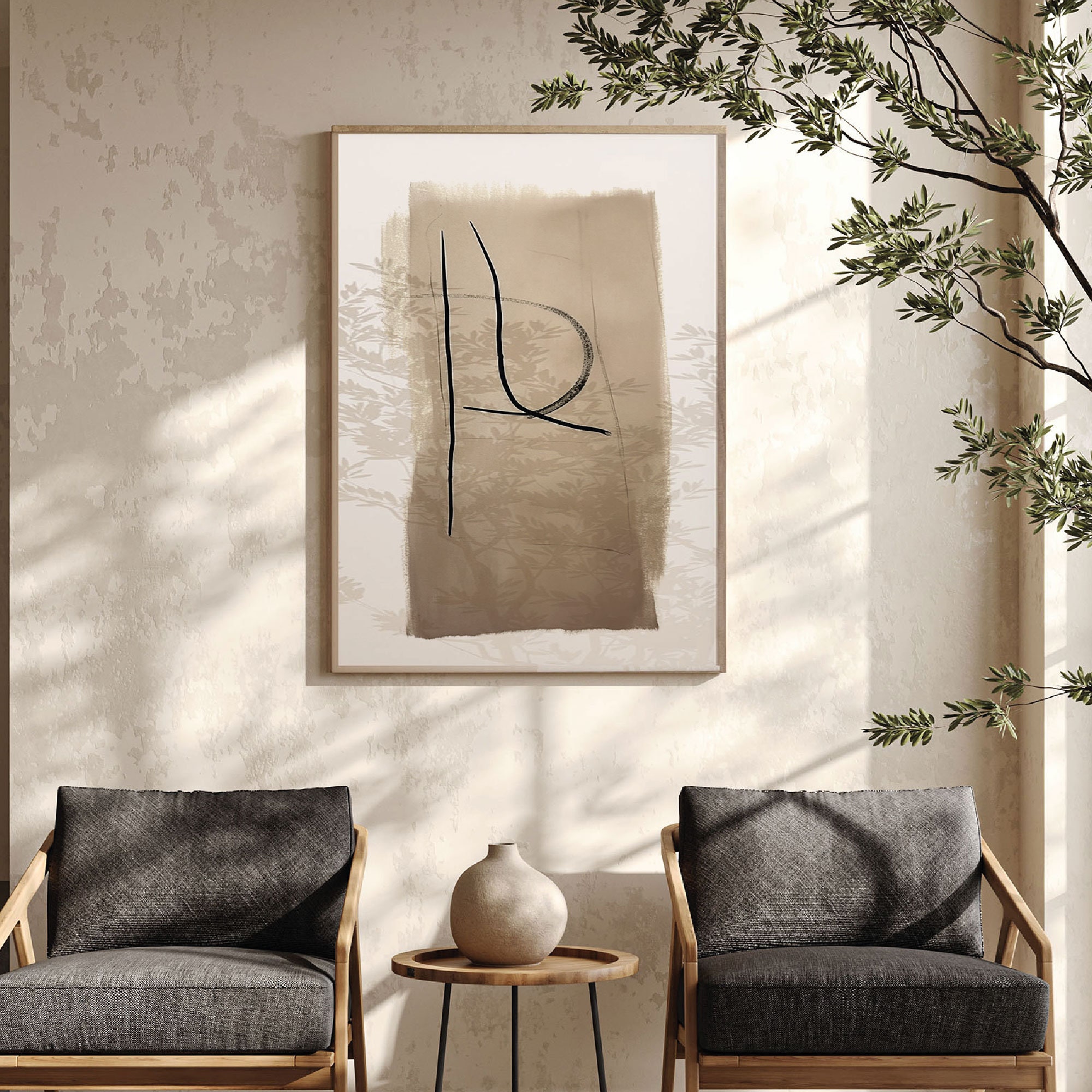 Abstract Neutral Print, Japandi Art, Modern Beige Decor, Digital Wabi ...