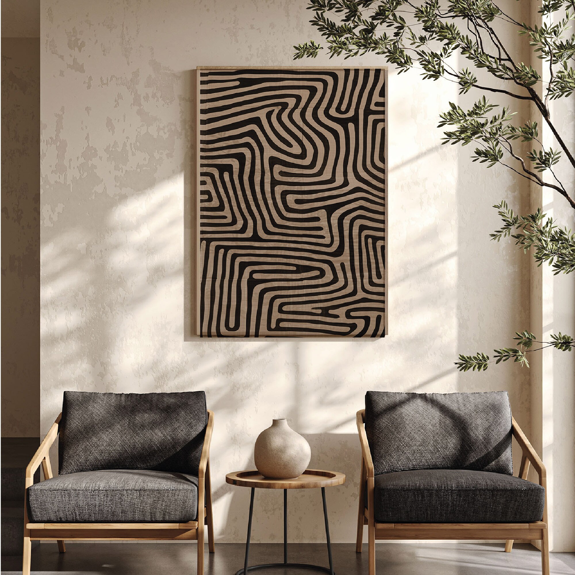 Aboriginal Abstract Wabi Sabi Wall Art, Japandi Boho Tribal Wall Art ...