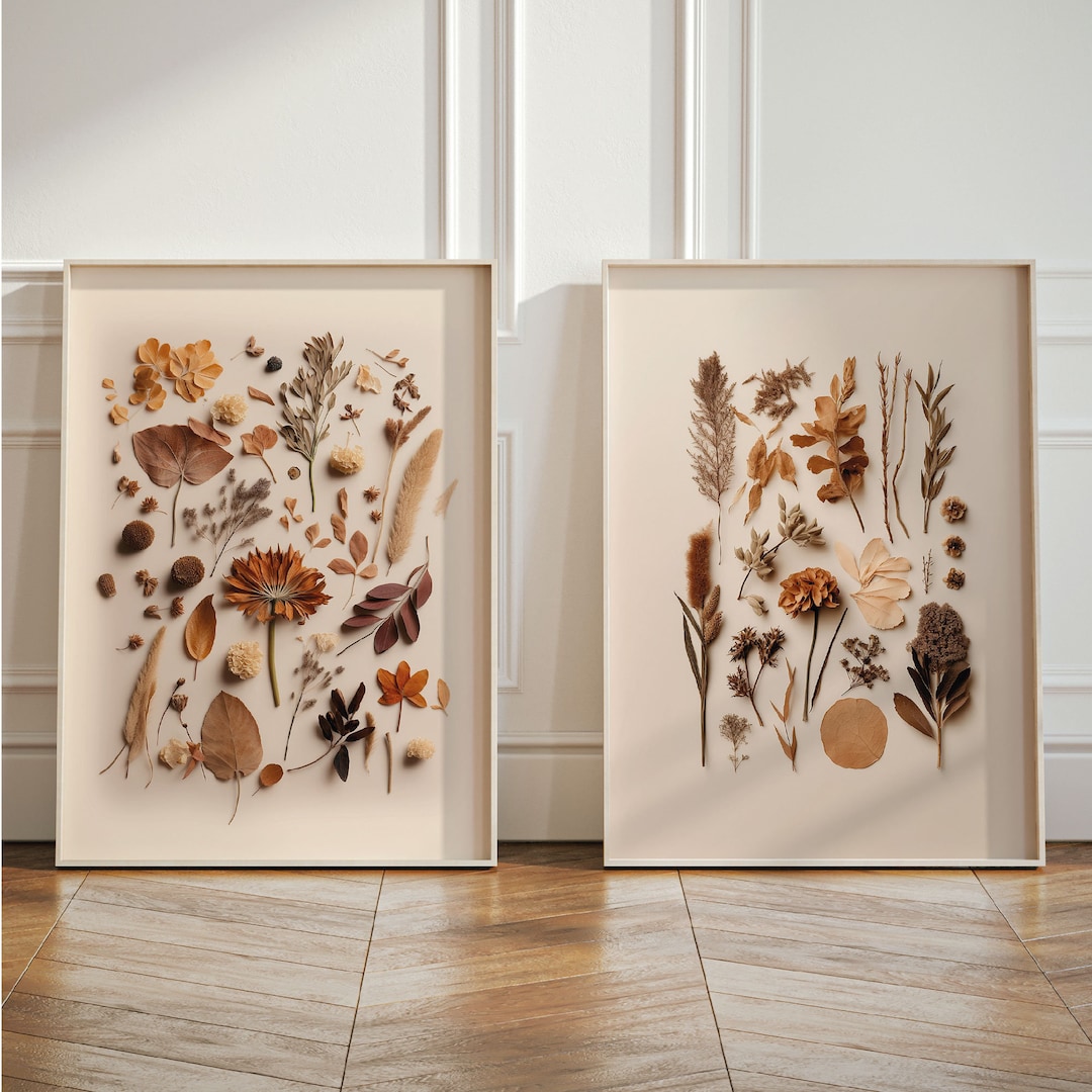 Beige Dried Flower Wall Art, Botanical Herbarium Poster Set, Home Decor ...