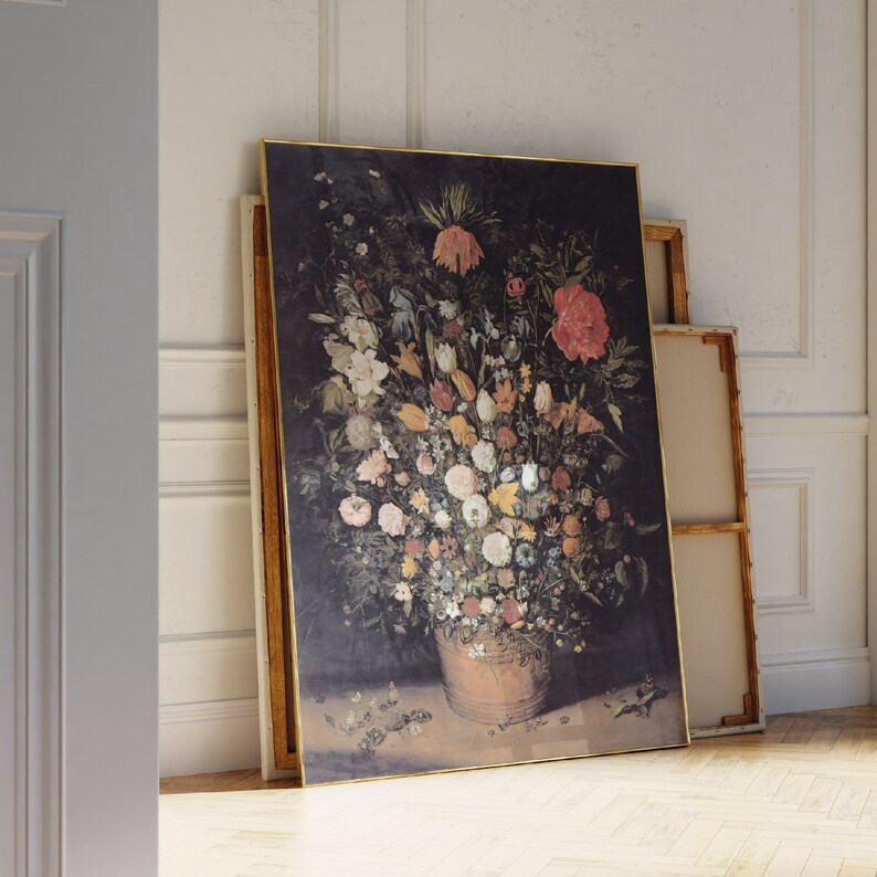 Famous Bruegel Painting Flowers in a Wooden Vessel, Oil Painiting Old ...