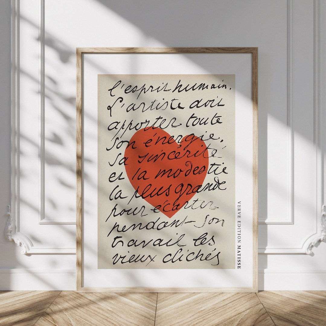 Henry Matisse Heart Verve Print, Love Quote Matisse Poster, Typography ...