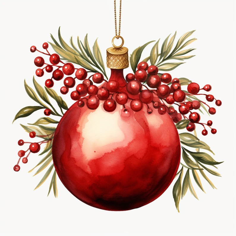 Watercolor Christmas Ornament Clipart, 12 High Quality Christmas ...