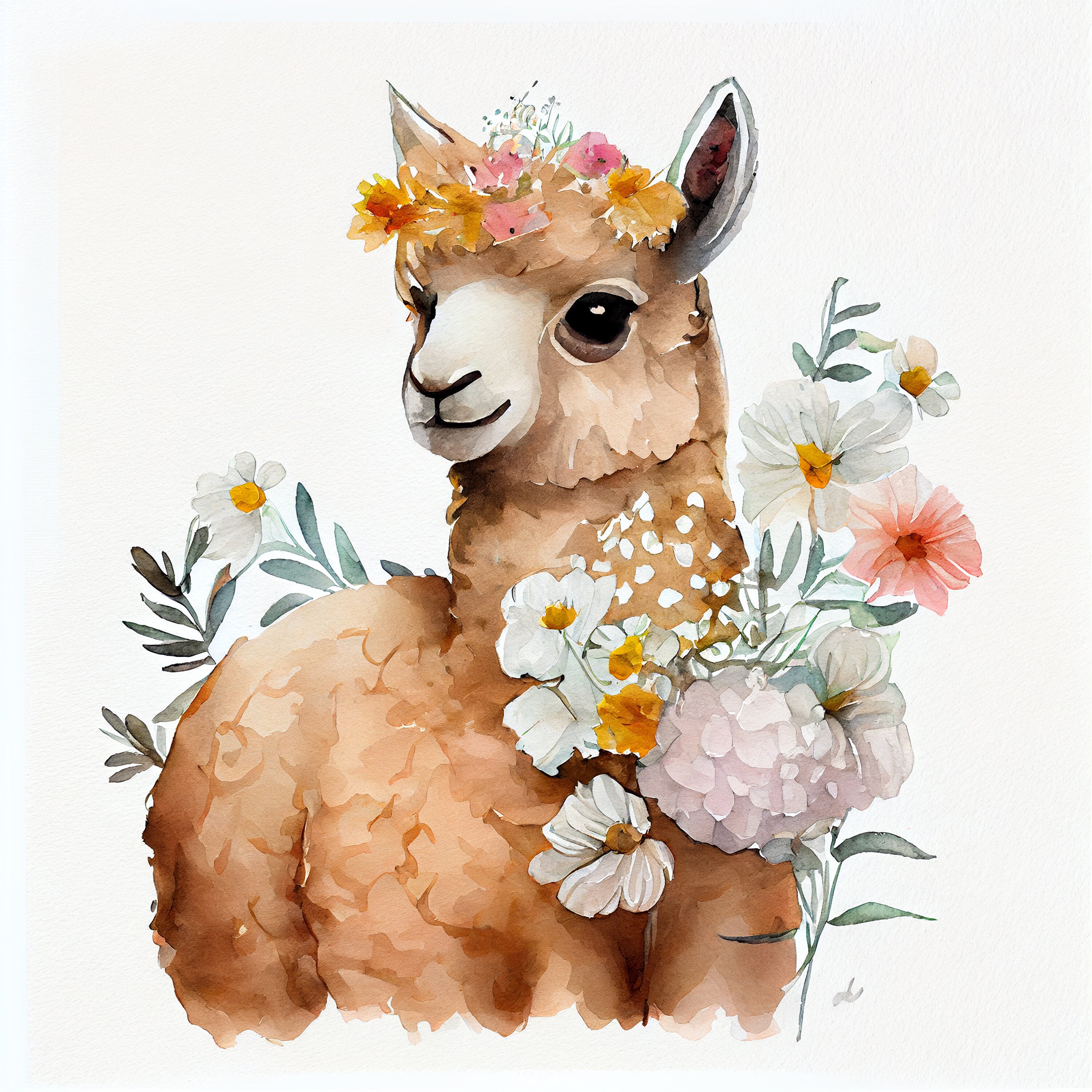 Watercolor Lama Baby Flowers Clipart, 9 High Quality Lama Baby Flowers ...