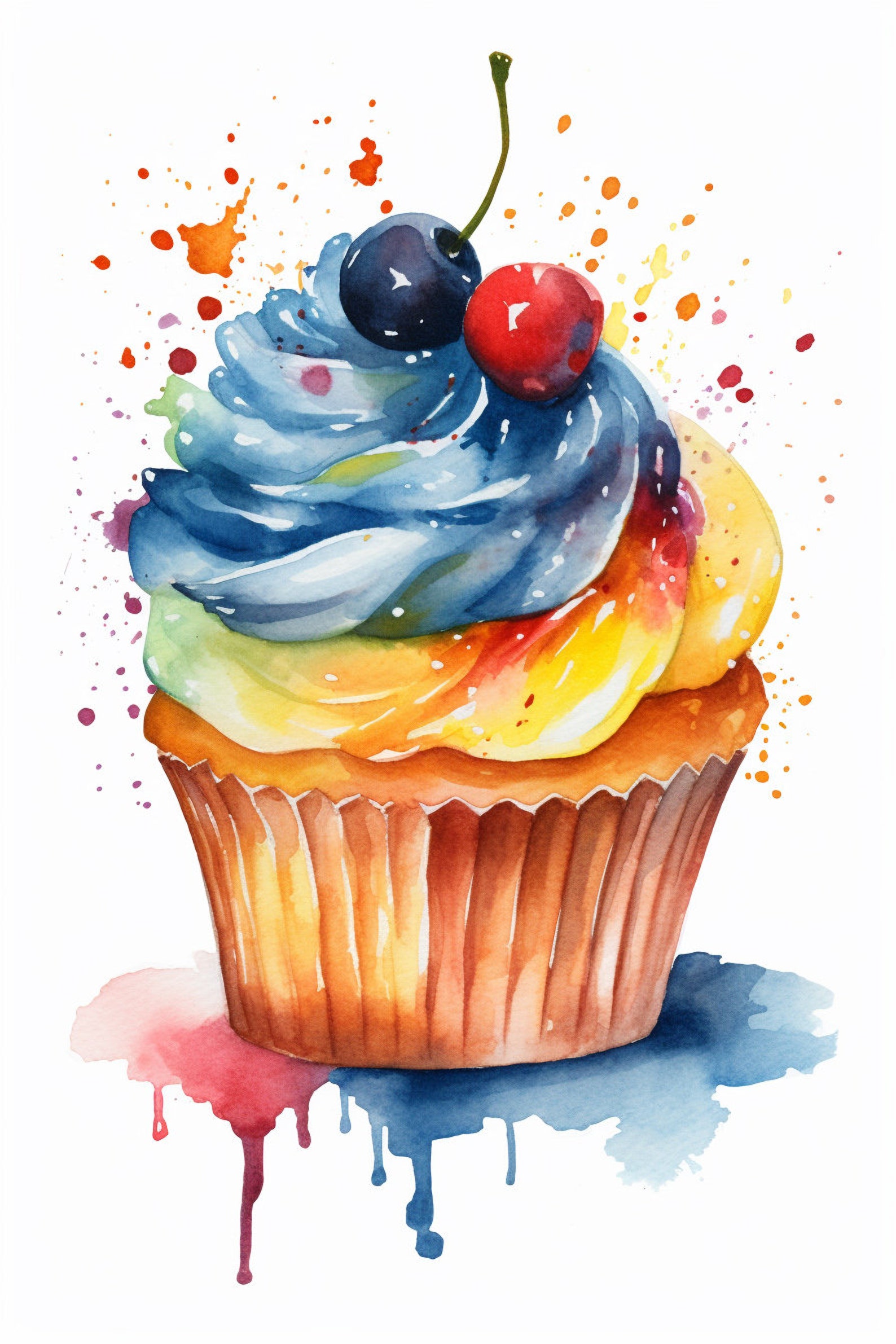 Watercolor Birthday Cupcake With Candle Clipart, 12 High Quality ...