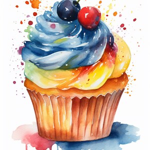 Watercolor Birthday Cupcake With Candle Clipart, 12 High Quality ...