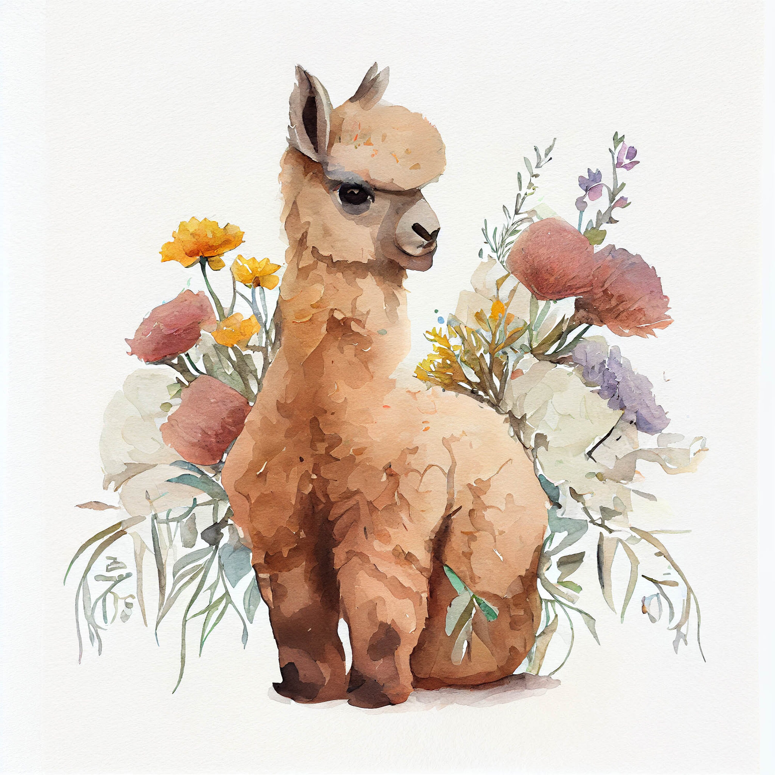 Watercolor Lama Baby Flowers Clipart, 9 High Quality Lama Baby Flowers ...