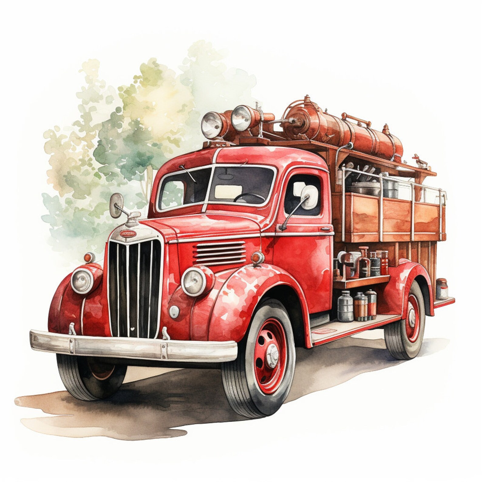 Watercolor Fire Truck Clipart, 10 High Quality Watercolorfire Truck ...