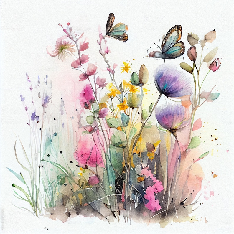 Watercolor Flower Butterflies Clipart, 8 High Quality Flower ...