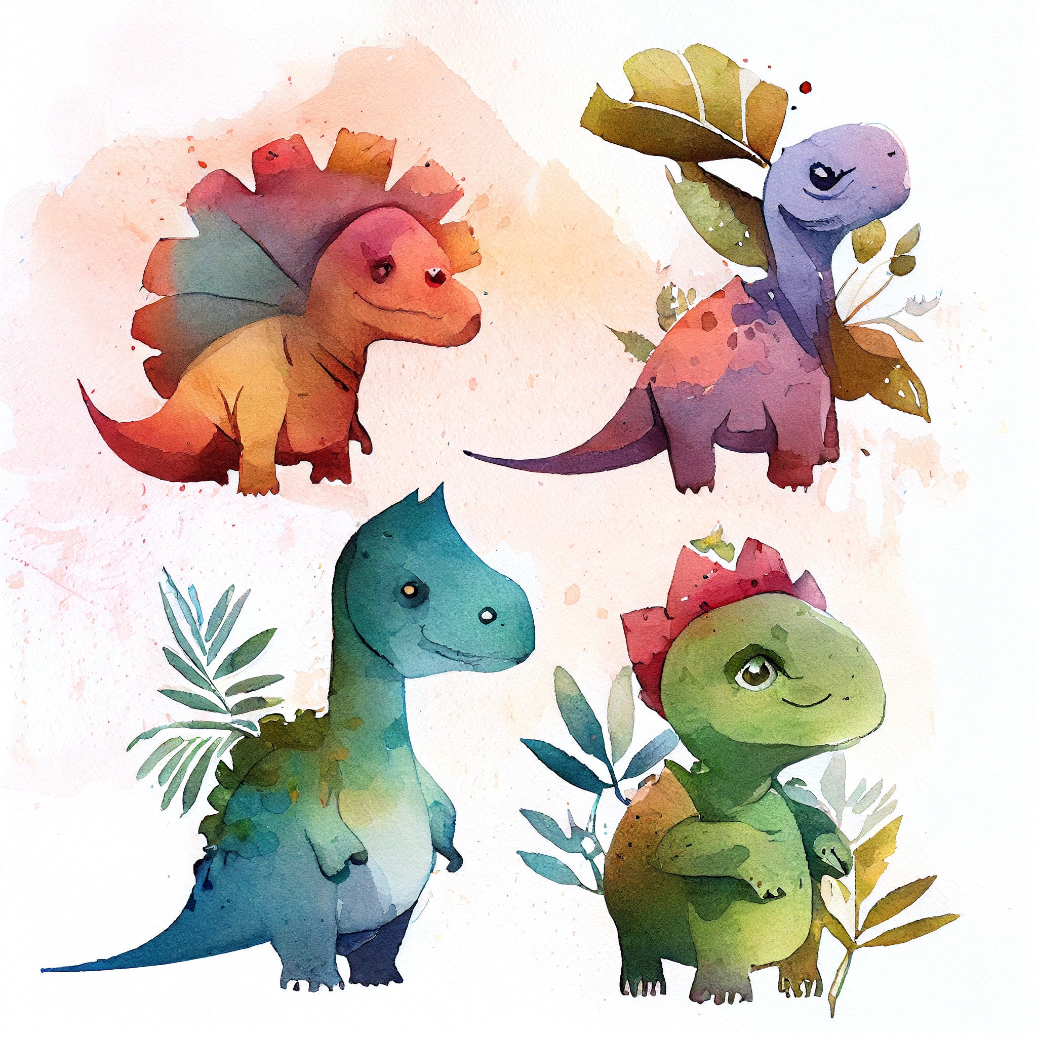Watercolor Set of Dinosaurs for Children Clipart, 12 High Quality Set ...