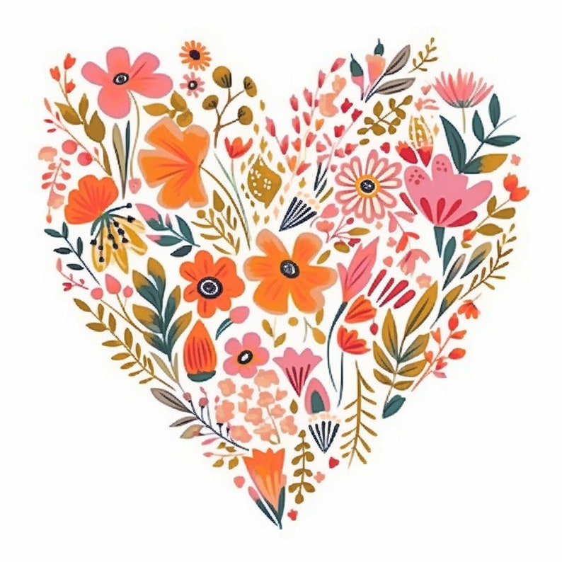 Watercolor Heart Flowers Clipart, 12 High Quality Heart Flowers Jpgs ...