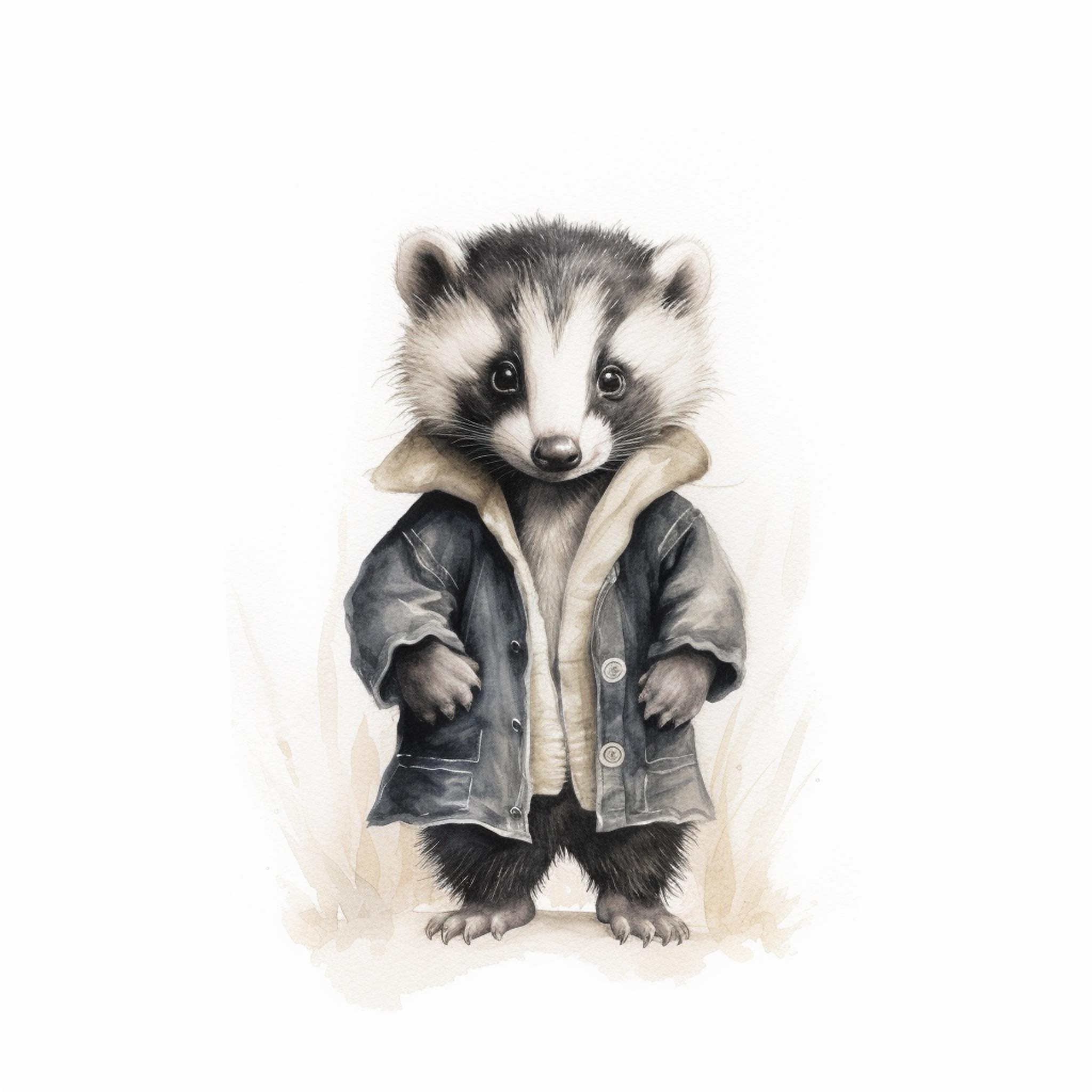 Imágenes Prediseñadas de tejón bebé acuarela, 7 JPG de tejón bebé de ...