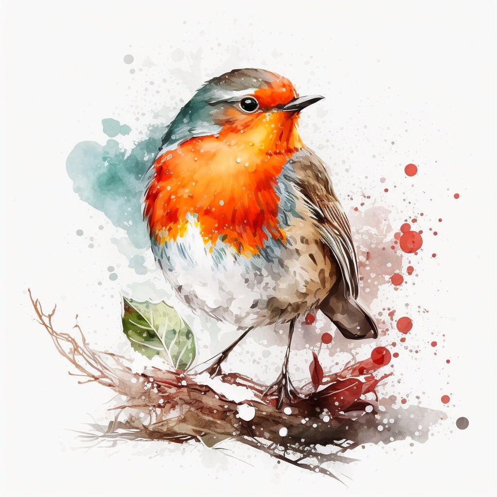Acquerello elemento natalizio Robin Bird Clipart, 12 Robin Bird JPG di ...