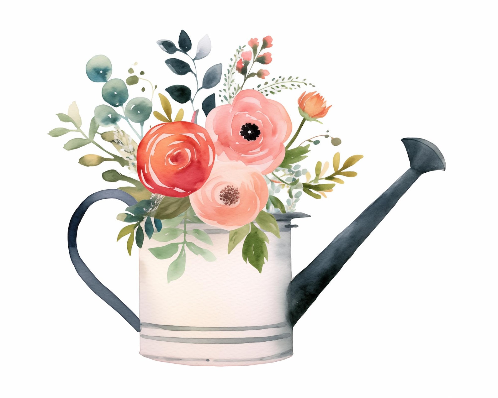Watercolor Watering Can Floral Clipart, 10 High Quality Watering Can ...