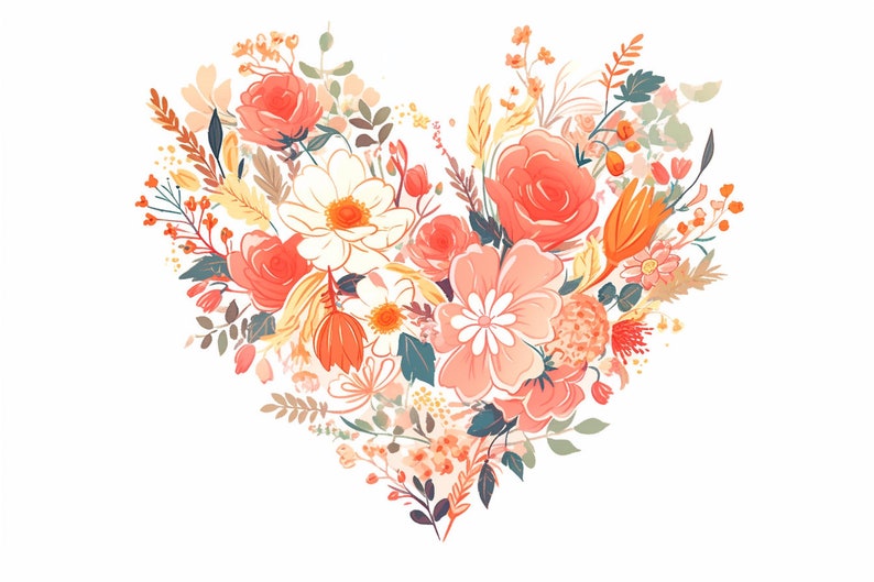 Watercolor Heart Flowers Clipart, 12 High Quality Heart Flowers Jpgs ...