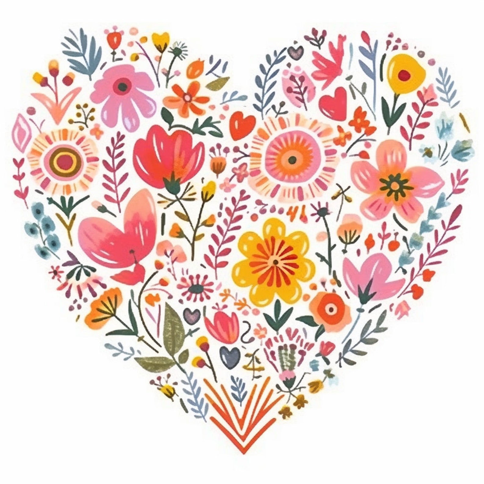 Watercolor Heart Flowers Clipart, 12 High Quality Heart Flowers Jpgs ...