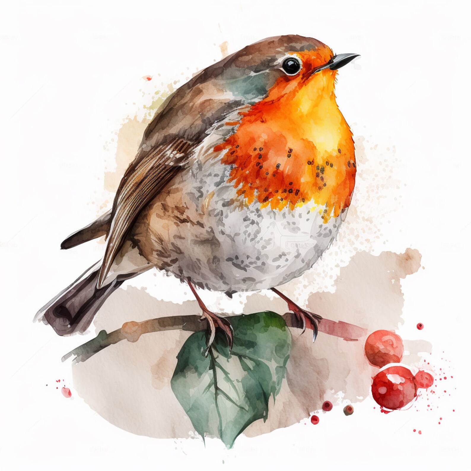 Acquerello elemento natalizio Robin Bird Clipart, 12 Robin Bird JPG di ...