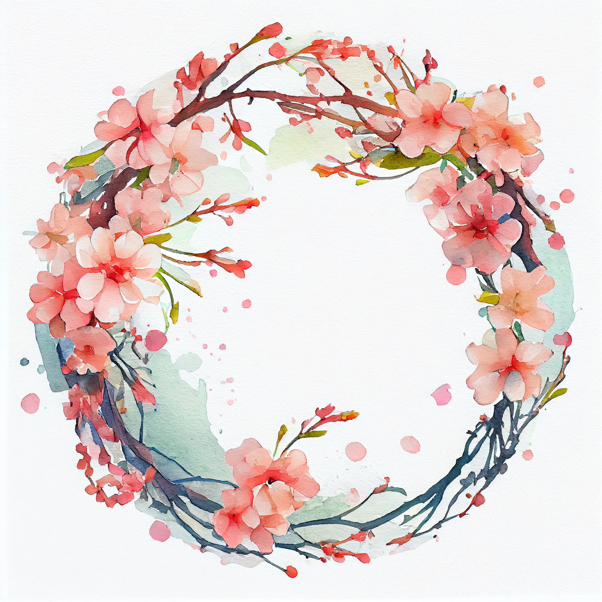 Watercolor Wreath Cherry Clipart, 9 High Quality Wreath Cherry Jpgs ...