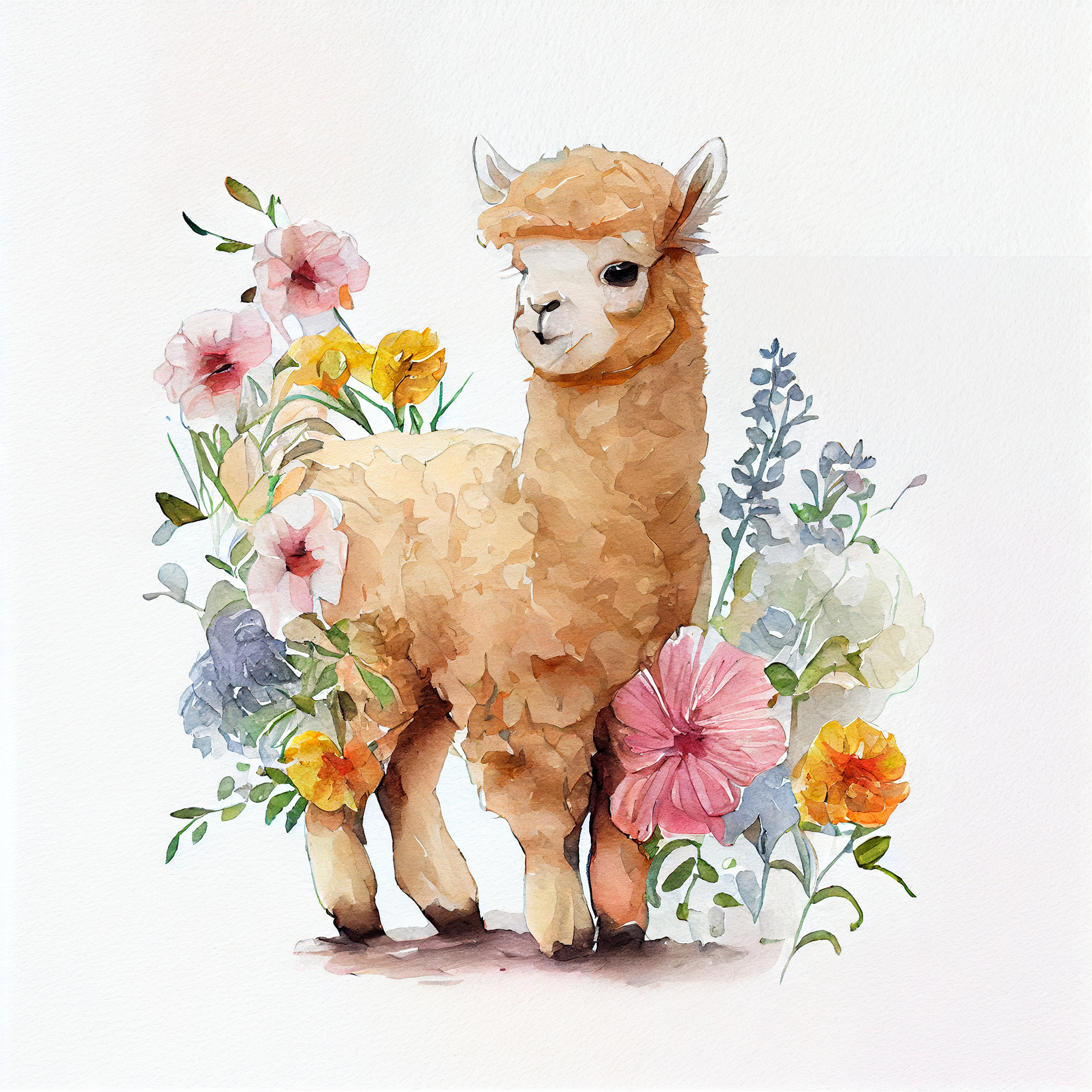 Watercolor Lama Baby Flowers Clipart, 9 High Quality Lama Baby Flowers ...