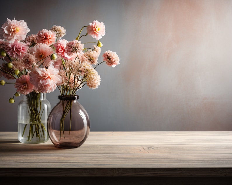 Wood Table & Flowers Background Product Mockup, 10 High Quality Flowers ...
