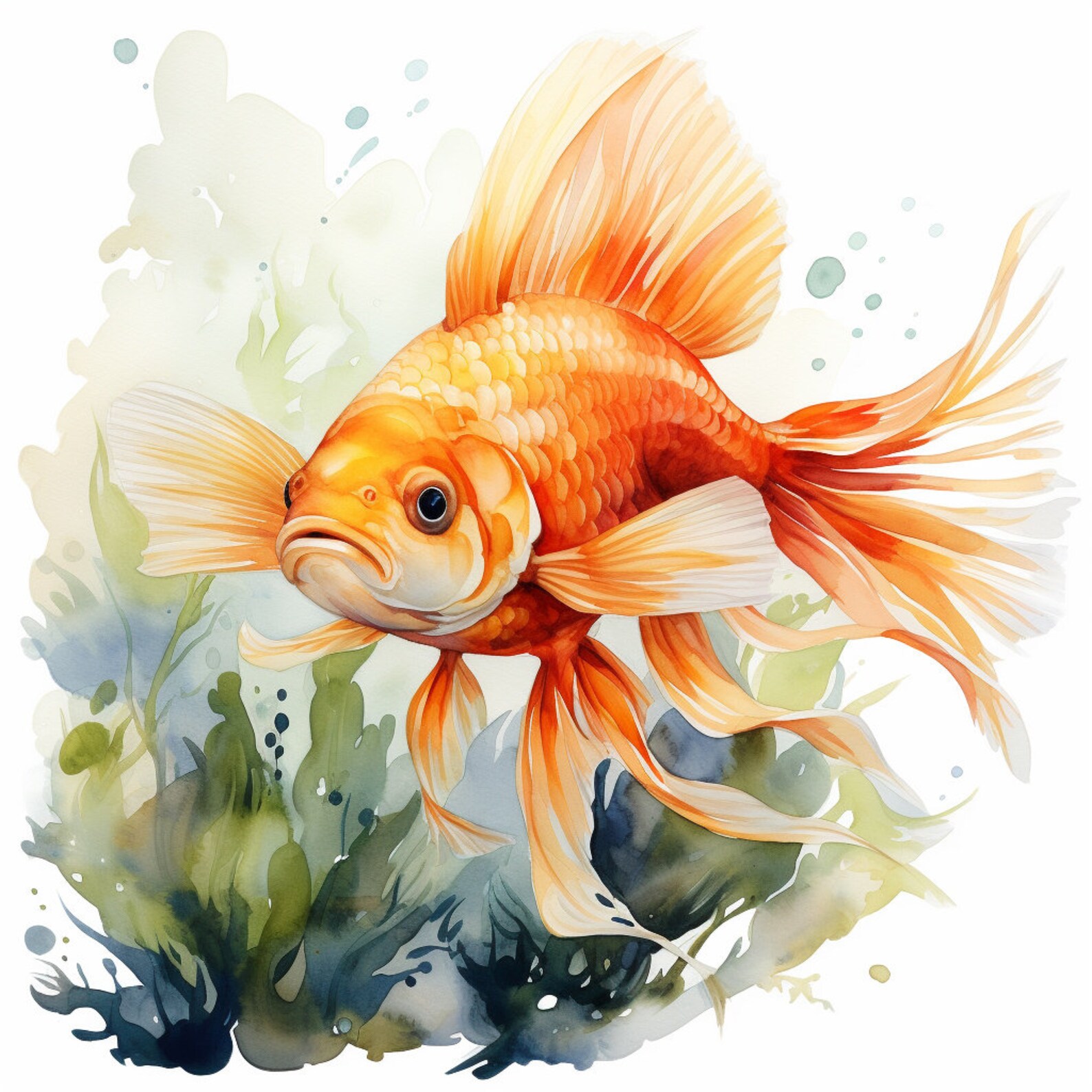 Watercolor Lionhead Goldfish Isolated Clipart, 12 High Quality Lionhead ...