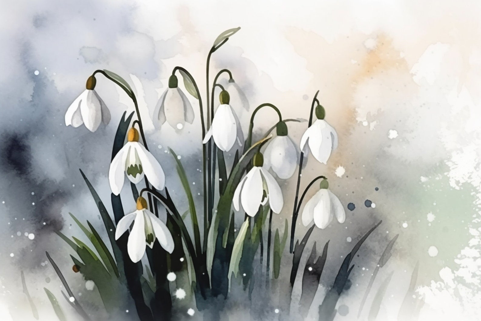 Watercolor Snowdrop Flowers Clipart, 12 High Quality Snowdrop Flowers ...