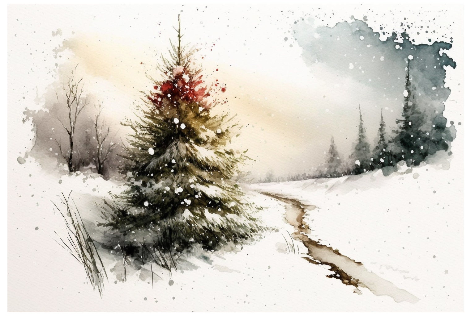 Watercolor Christmas Card Clipart, 12 High Quality Christmas Card Jpgs ...