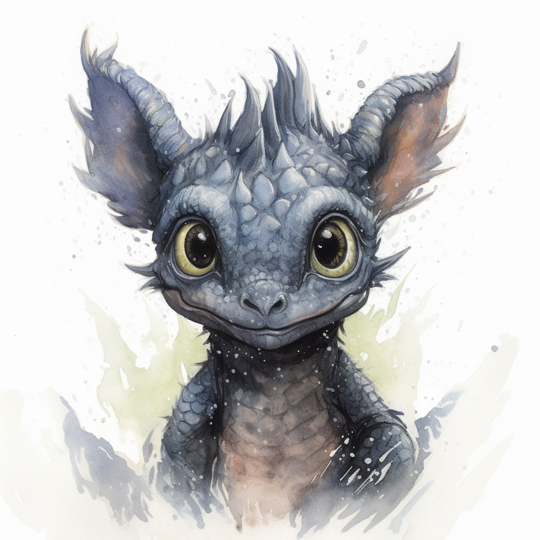 Watercolor Black Baby Dragon Clipart, 10 High Quality Watercolor Black ...
