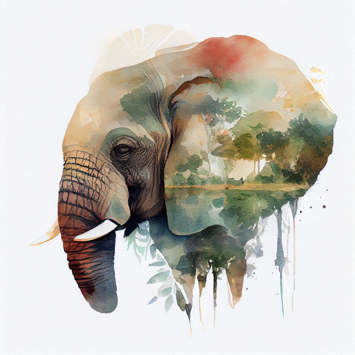 Watercolor Elephant Head Clipart, 8 High Quality Elephant Head African ...