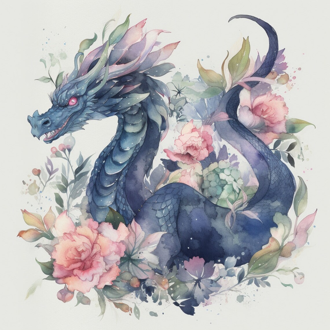 Watercolor Dragon Floral Clipart 9 High Quality Watercolor - Etsy