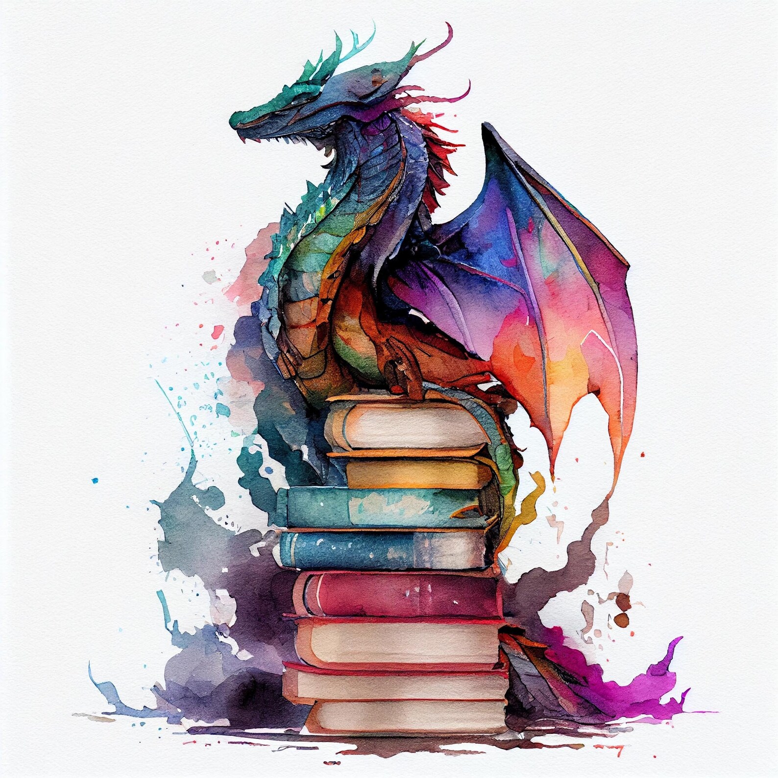 Watercolor Dragon Guarding Books Clipart, 9 High Quality Watercolor ...